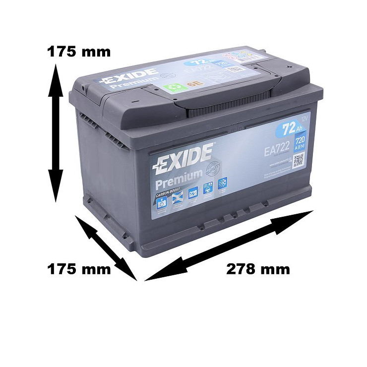 Batterie Exide Premium EA722 12v 72AH 720A LB3D